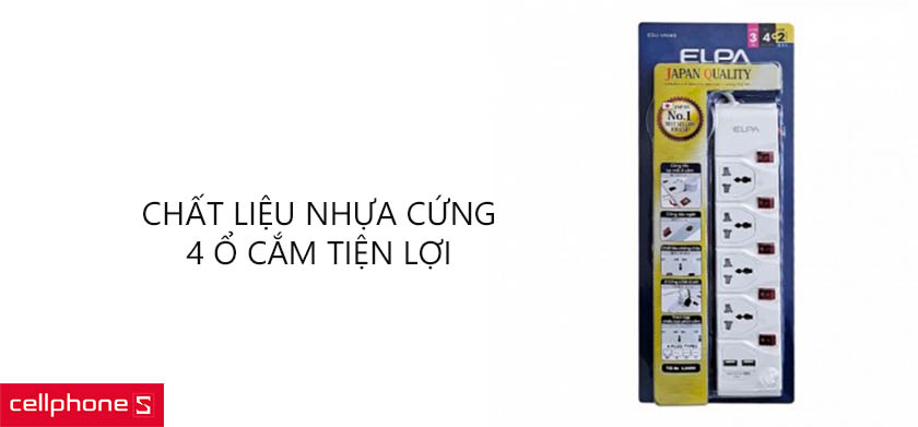 Ổ cắm điện Elpa ESU-VNI43 (4 cổng AC - 2 USB - 5 công tắc) | Giá rẻ